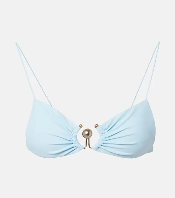 Christopher Esber Ring Detail Ruched Bikini Top - Blue