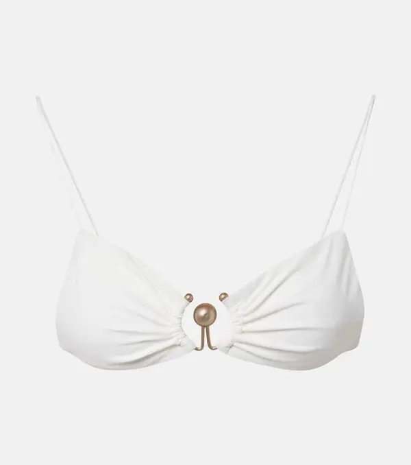 Christopher Esber Ring-detail Ruched Bikini Top - White