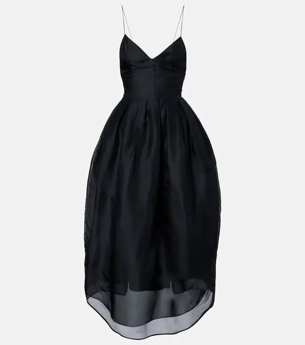 Khaite Colette Silk Organza Midi Dress - Black