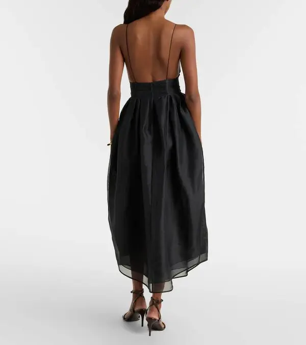 Khaite Colette Silk Organza Midi Dress - Black