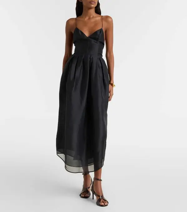 Khaite Colette Silk Organza Midi Dress - Black