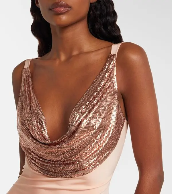 Rabanne Chainmail Satin Gathered Gown - Pink