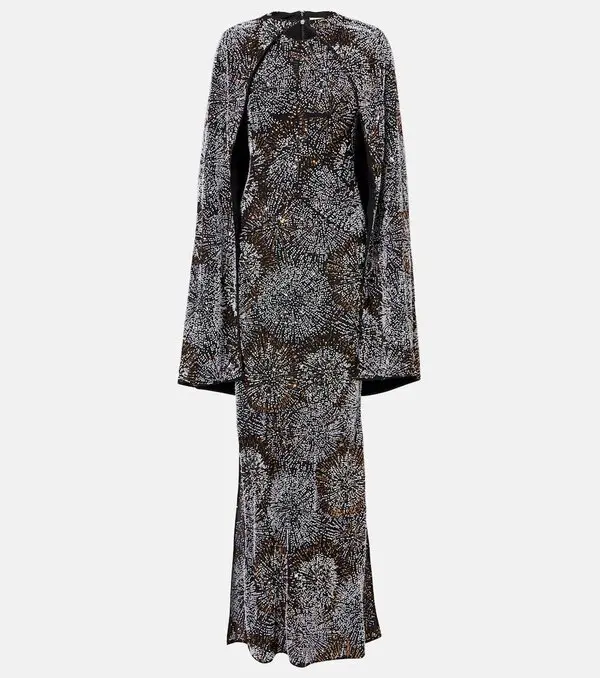 Rabanne Embellished Caped Gown - Black