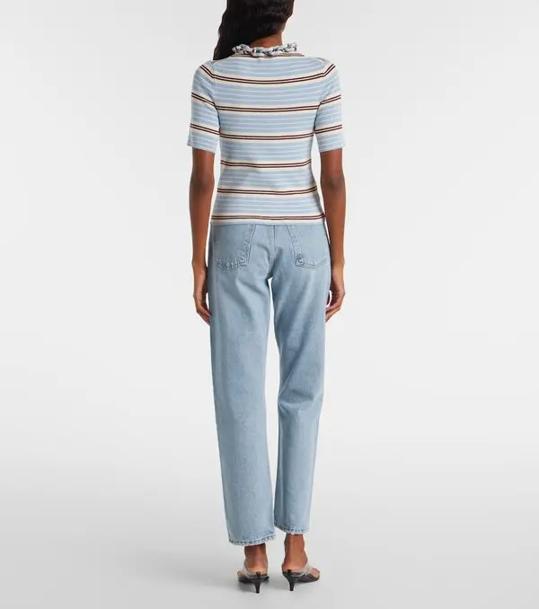 Rabanne Chain-detail Silk And Cotton-blend Top - Blue