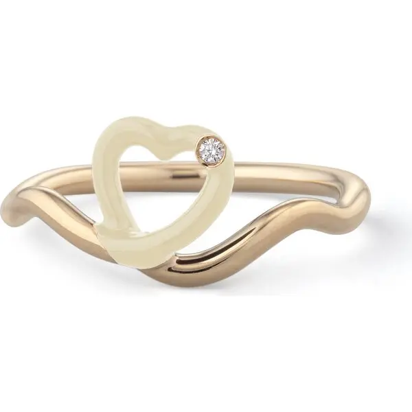 Bea Bongiasca Diamond And Enamel Heart Ring - Cream
