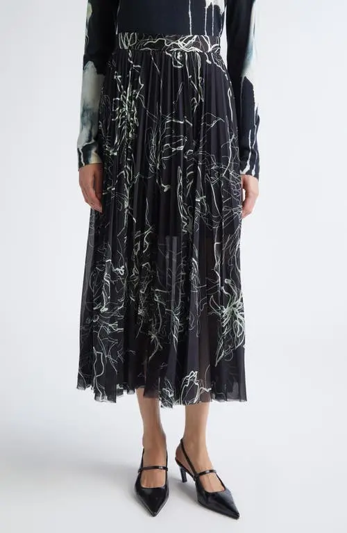 JASON WU Pleated Floral Chiffon Midi Skirt