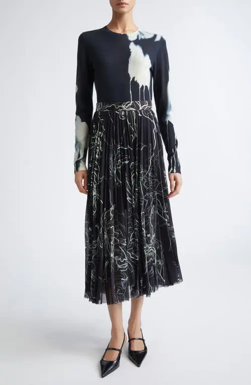 JASON WU Pleated Floral Chiffon Midi Skirt