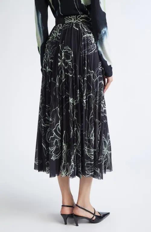 JASON WU Pleated Floral Chiffon Midi Skirt