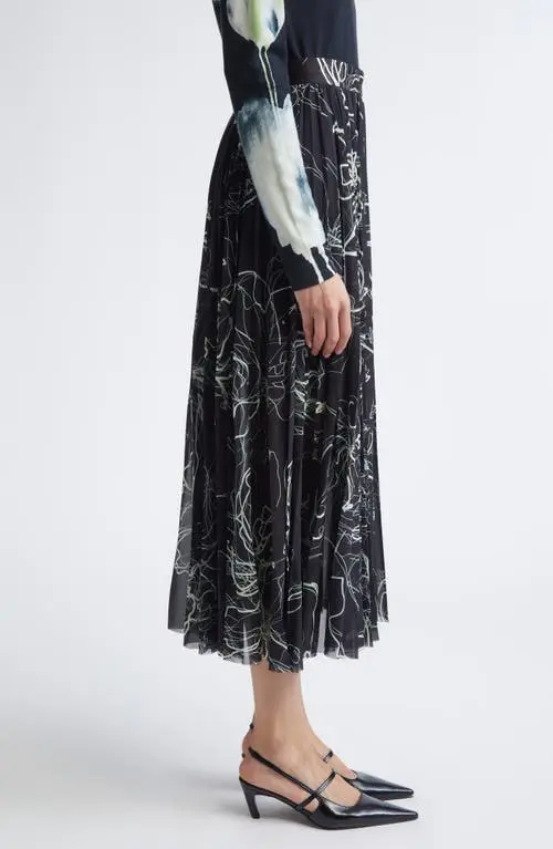 JASON WU Pleated Floral Chiffon Midi Skirt