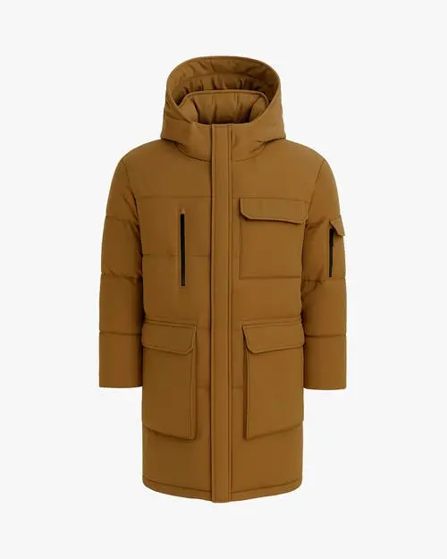 QUARTZ CO. Compass | Hooded Recycled Down Winter Jacket - Camel