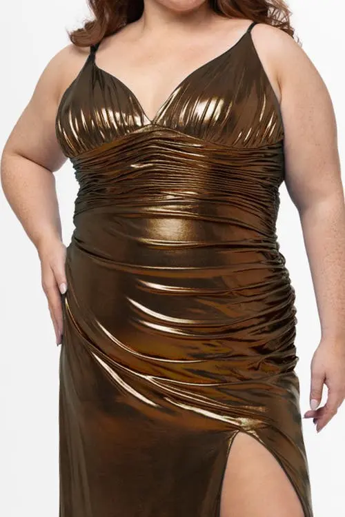 SYDNEY'S CLOSET Metallic Body-con Gown With Slit