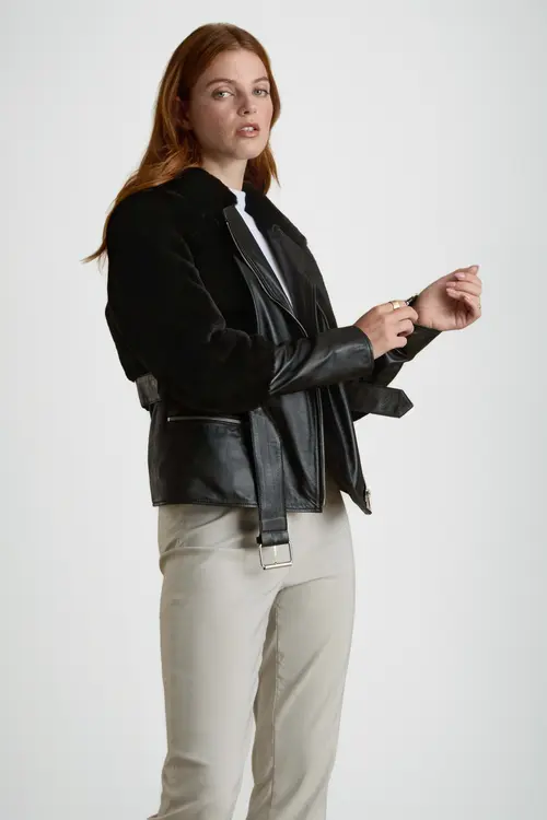 FURNIQ UK Alice Leather & Shearling Biker Jacket