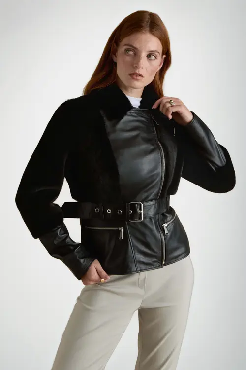 FURNIQ UK Alice Leather & Shearling Jacket - Black
