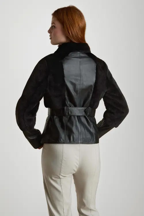 FURNIQ UK Alice Leather & Shearling Biker Jacket
