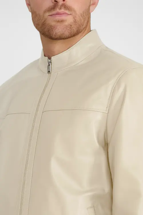 FURNIQ UK Otis Racer Leather Jacket - Beige