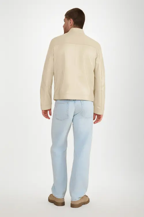 FURNIQ UK Otis Racer Leather Jacket - Beige
