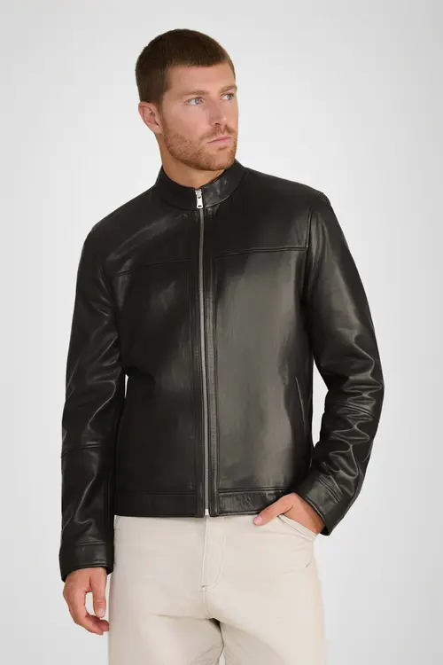 FURNIQ UK Otis Racer Leather Jacket - Black