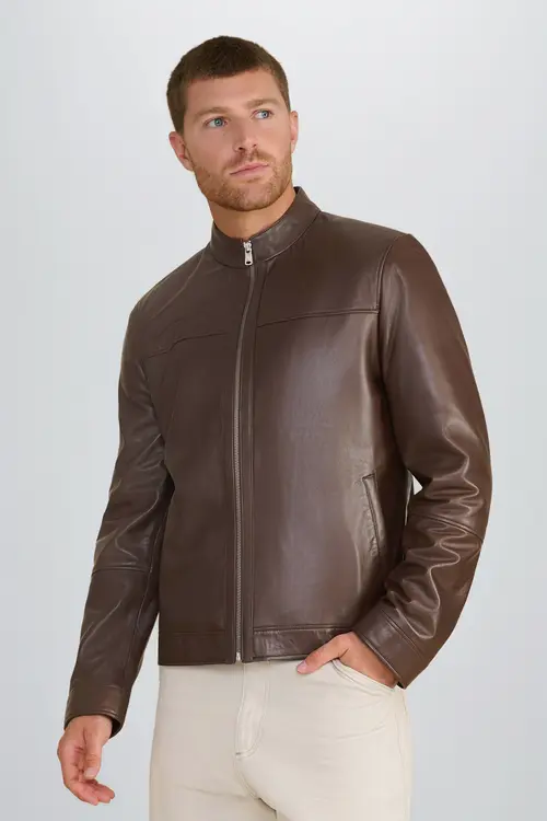 FURNIQ UK Otis Racer Leather Jacket - Brown