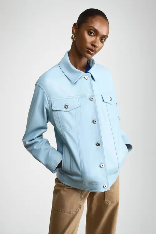 FURNIQ UK Bobbie Leather Shirt Jacket - Blue