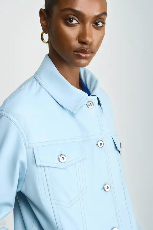 FURNIQ UK Bobbie Leather Shirt Jacket - Blue