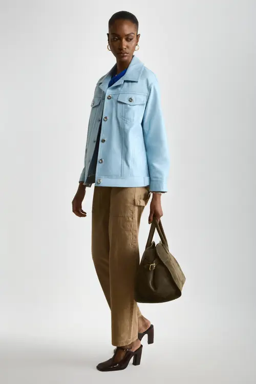 FURNIQ UK Bobbie Leather Shirt Jacket - Blue