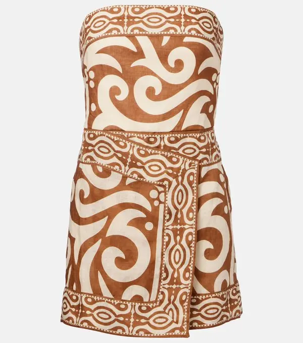 Johanna Ortiz Printed Linen Mini Dress - Brown