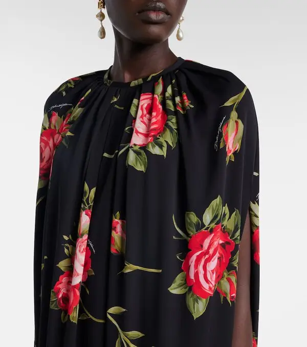 Dolce & Gabbana Floral Caped Silk-blend Gown