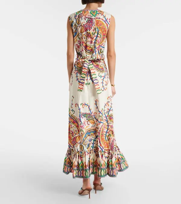Etro Belted Printed Cotton Maxi Dress - White