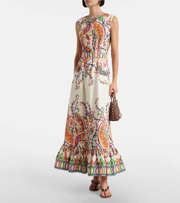 Etro Belted Printed Cotton Maxi Dress - White