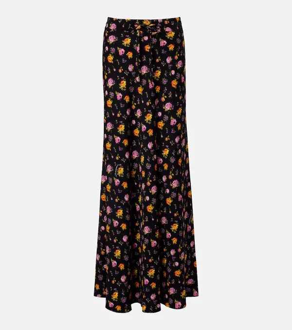 Dolce & Gabbana Floral Silk-blend Charmeuse Maxi Skirt - Black