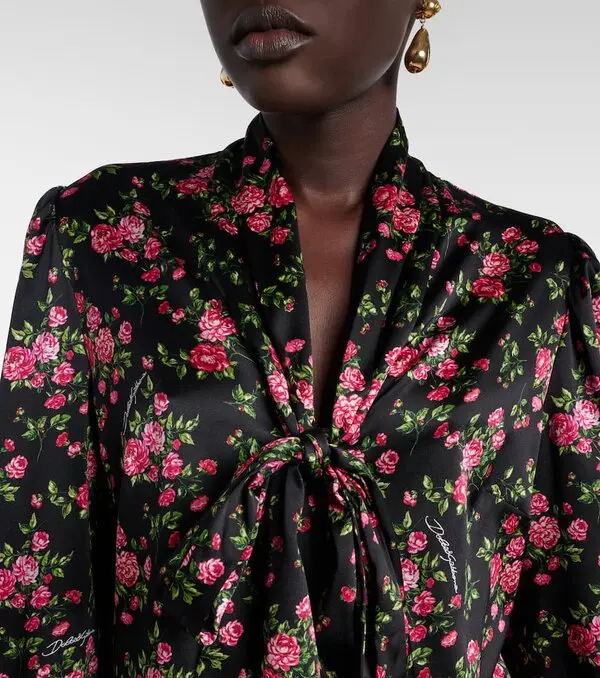 Dolce & Gabbana Floral Tie-neck Silk-blend Blouse