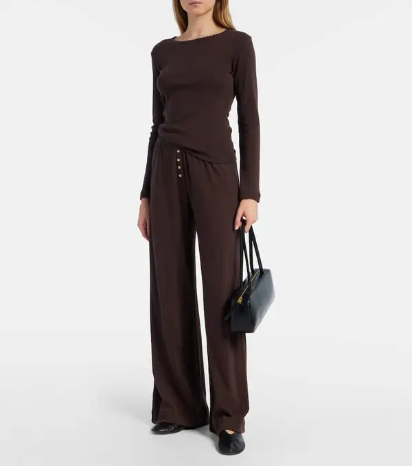 LESET Pointelle Cotton T-shirt - Brown