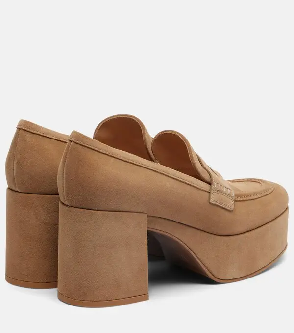 GIANVITO ROSSI Suede Platform Loafer Pumps - Beige