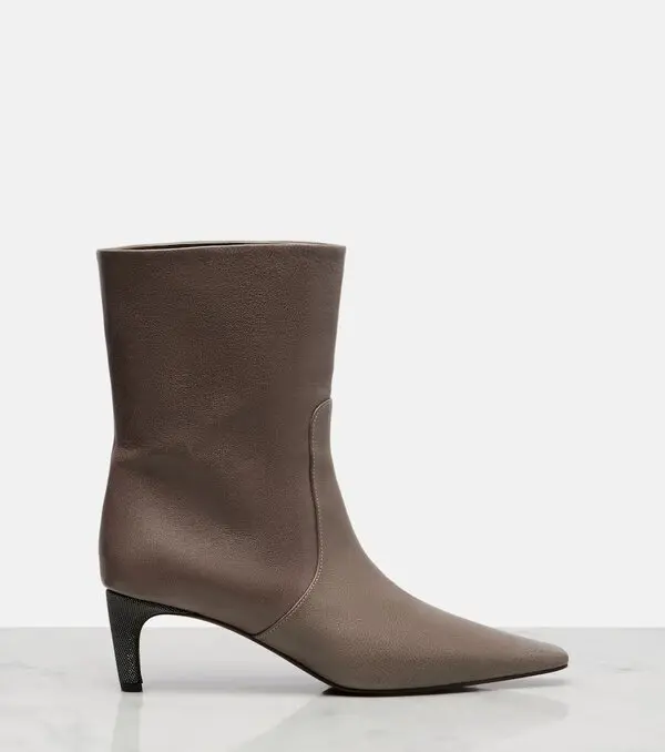 Brunello Cucinelli Monili Leather Ankle Boots