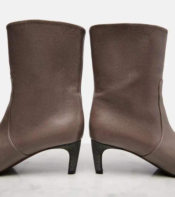 Brunello Cucinelli Monili Leather Ankle Boots