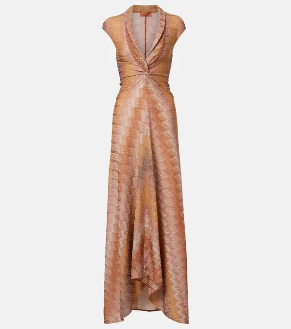 Missoni Gathered Asymmetric Lamé Maxi Dress - Gold