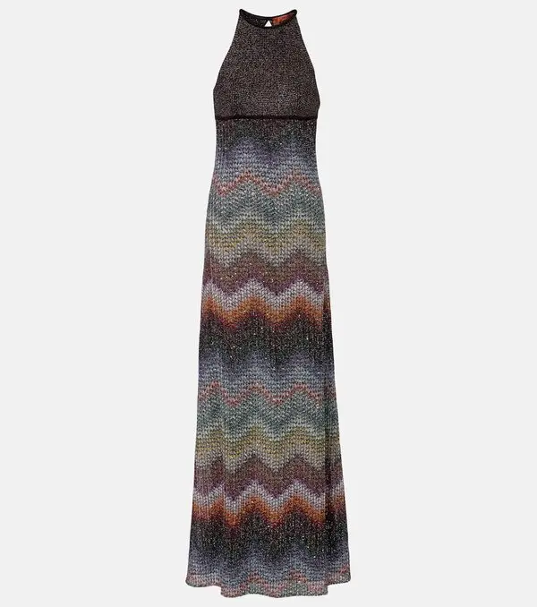 Missoni Zigzag Halterneck Lamé Maxi Dress - Multicoloured