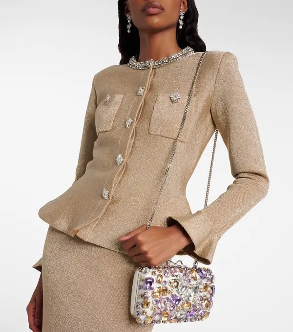 SELF-PORTRAIT Crystal-embellished Box Clutch