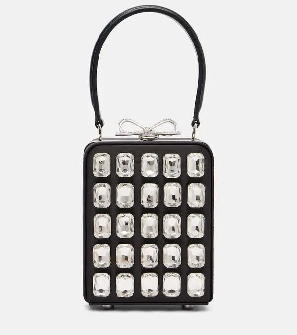 SELF-PORTRAIT Crystal-embellished Box Bag With Chain Strap And Top Handle - Black