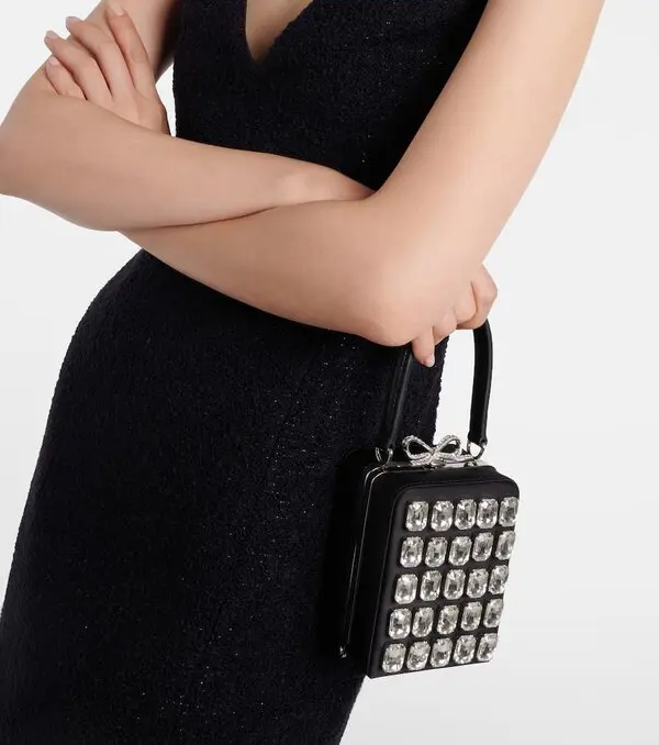 SELF-PORTRAIT Crystal-embellished Box Bag With Chain Strap And Top Handle - Black