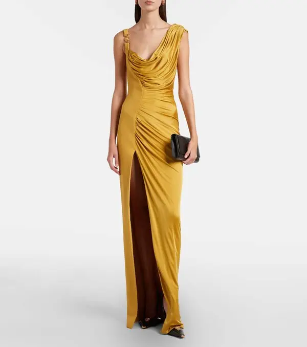 Versace Medusa '95 Draped Jersey Gown - Gold