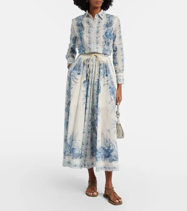 Zimmermann Wanderlust Cotton Midi Skirt