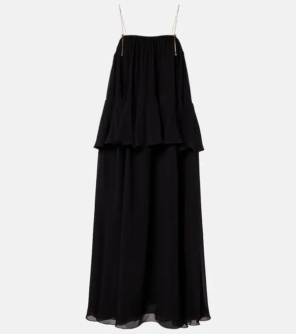 Chloé Embellished Open-back Silk Georgette Maxi Dress