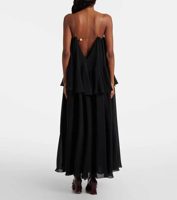 Chloé Embellished Open-back Silk Georgette Maxi Dress