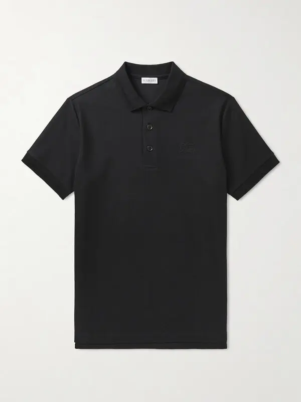 Burberry Ekd Logo-embroidered Cotton-piqué Polo Shirt - Black