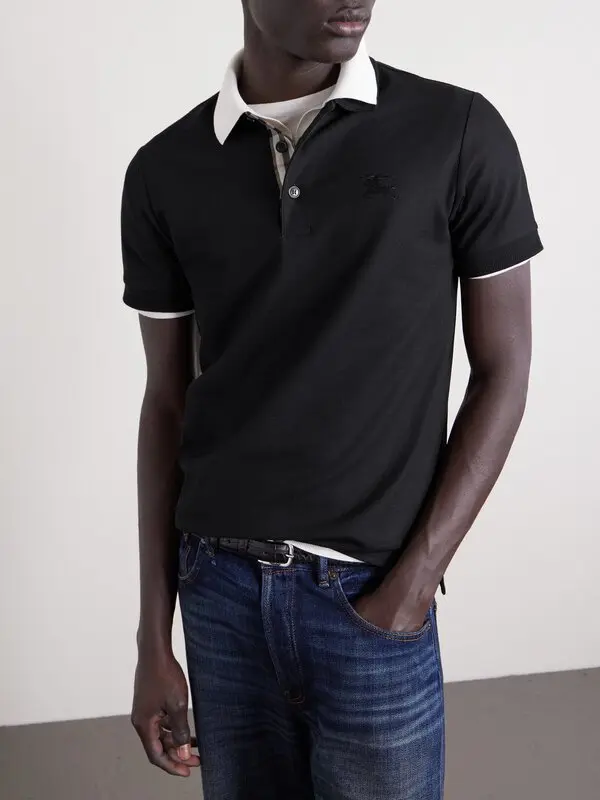 Burberry Ekd Logo-embroidered Cotton-piqué Polo Shirt - Black