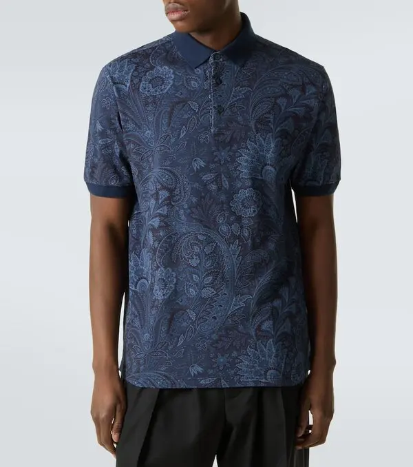 Etro Paisley Cotton Polo Shirt - Blue