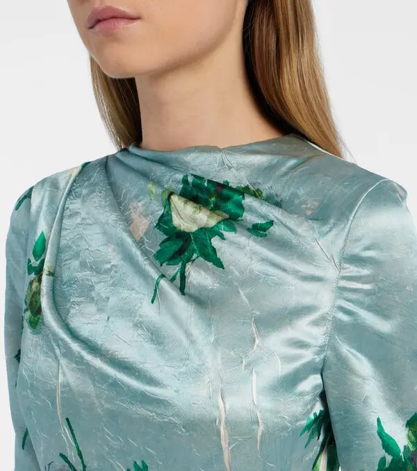 Erdem Draped Floral Satin Midi Dress