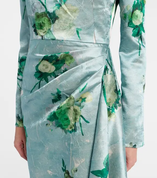 Erdem Draped Floral Satin Midi Dress