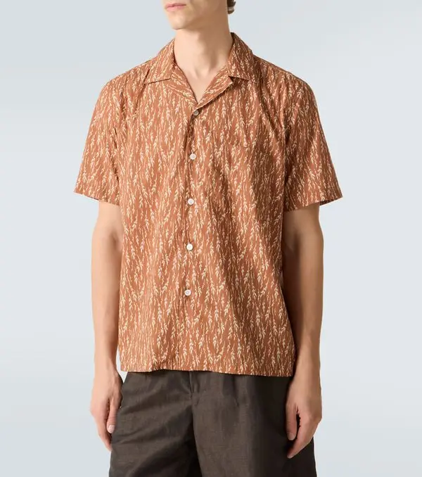 Canali Printed Cotton-blend Bowling Shirt - Brown